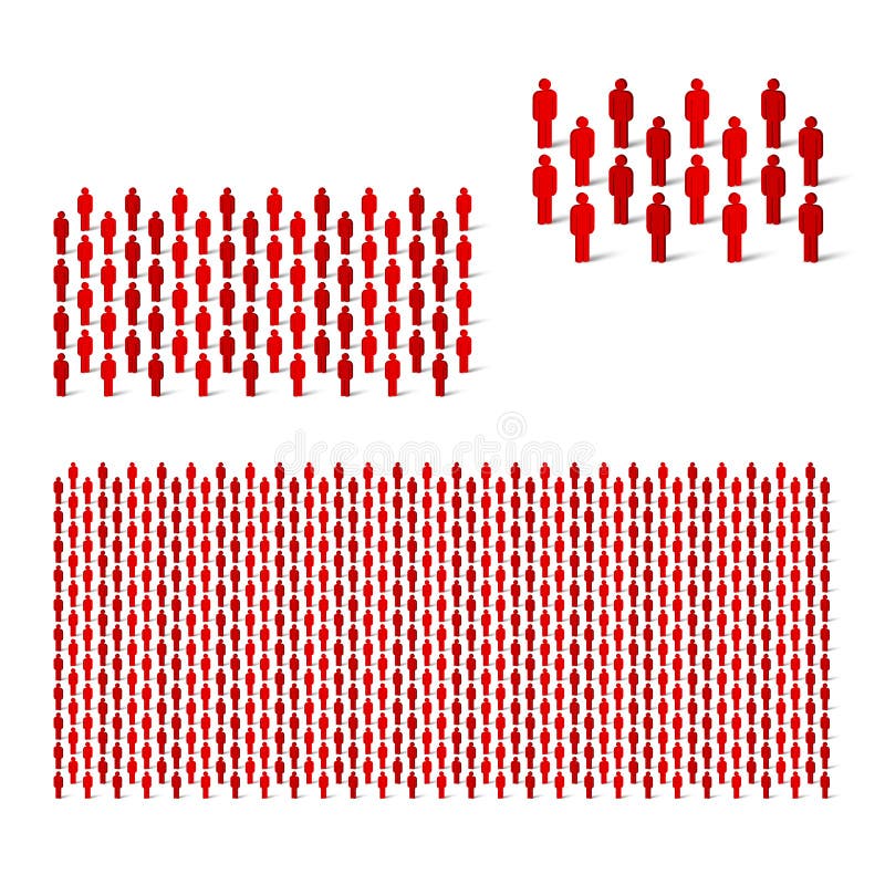 Small, Medium and Large Human Crowd. Stick Figure Red Simple Icons ...