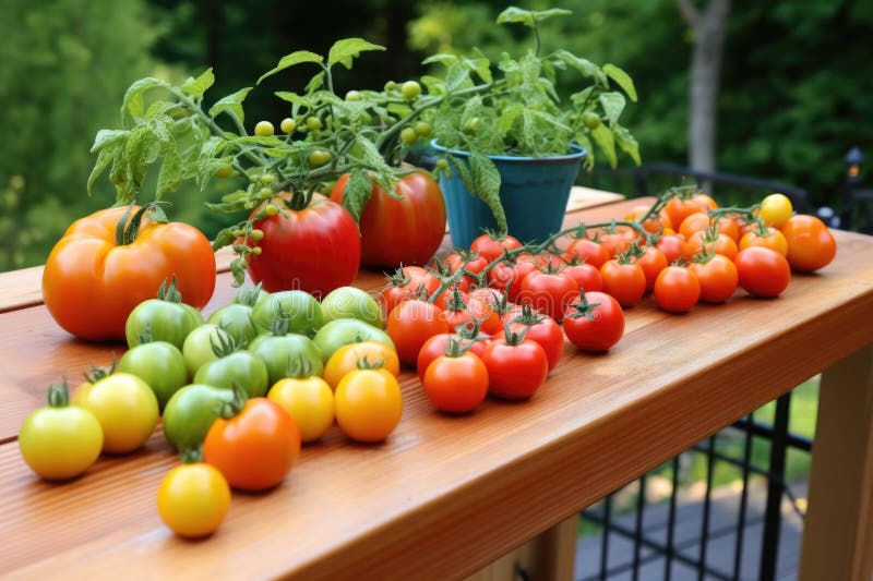 Small, Medium and Large Tomatoes of Varying Color Maturity Stock Photo ...