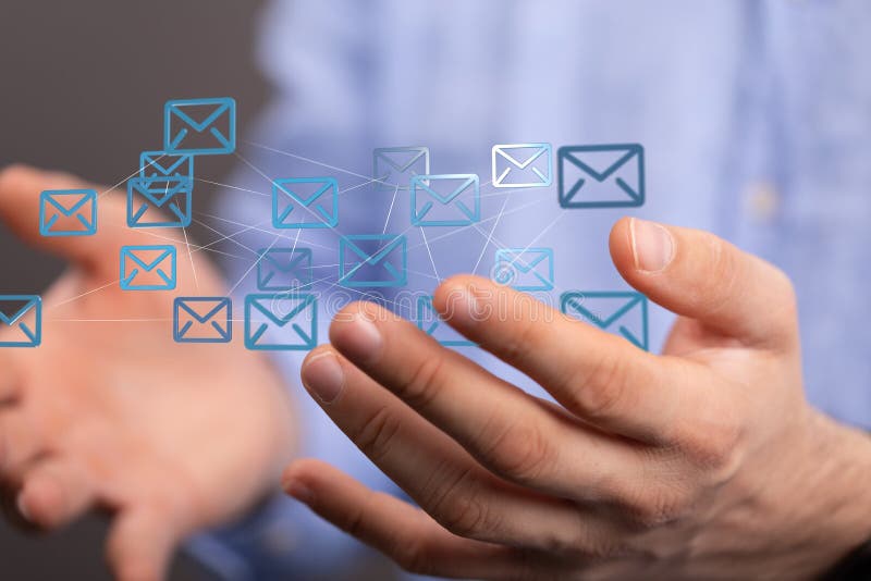 Small Message Icons Hovering Above the Man S Hands. Stock Photo - Image ...