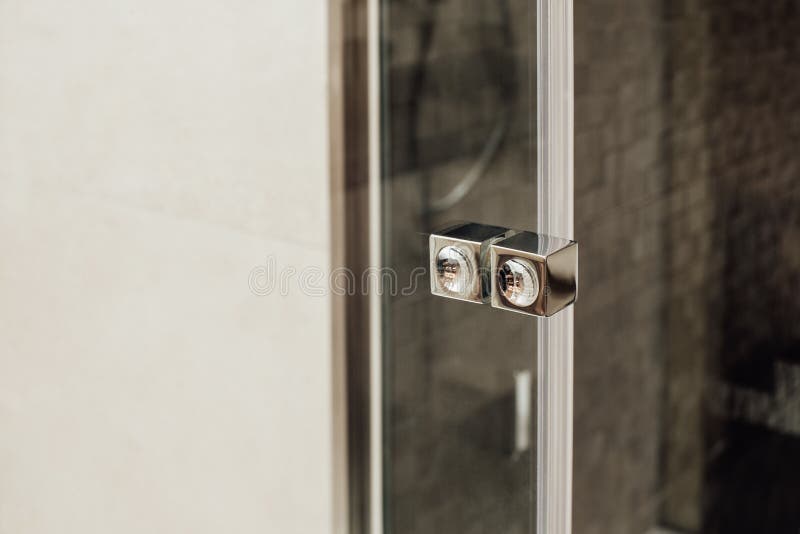 Small Metal Handle for a Glass Door in a Shower Cabin View in the ...