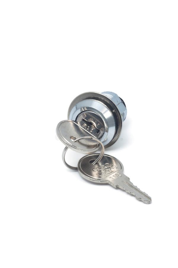 A Metal Lock with a Set of Keys on the Background of a Wood Veneered ...