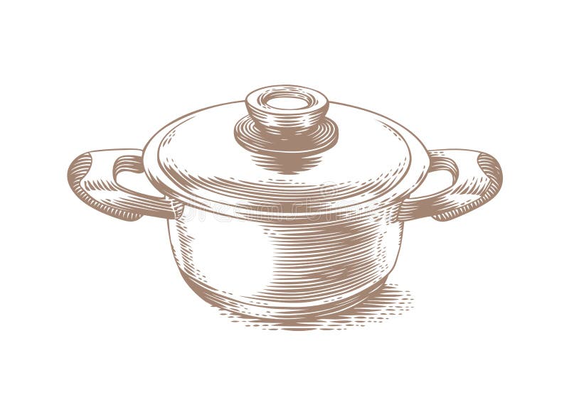 Small metal pot with lid stock vector. Illustration of crockery - 82756886