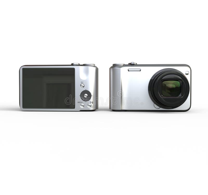 Small Metallic Cameras - Front and Back View Stock Photo - Image of ...