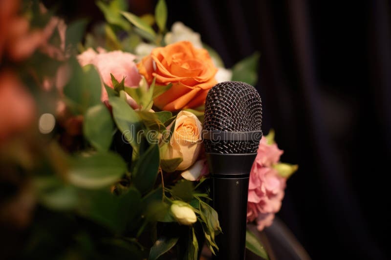 Small Microphone Veiled in a Floral Centerpiece Stock Photo - Image of ...