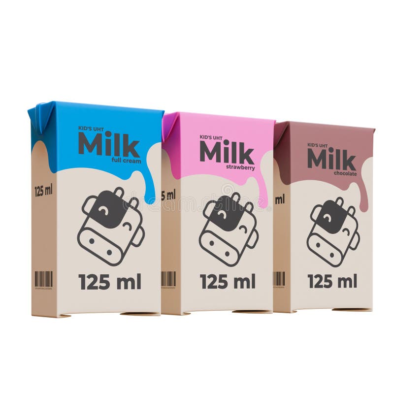 Small Milk Front Left View in Three Variant 3D Render Illustration ...