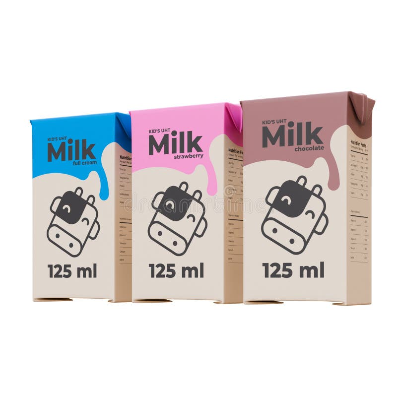 Small Milk Front Right View in Three Variant 3D Render Illustration ...