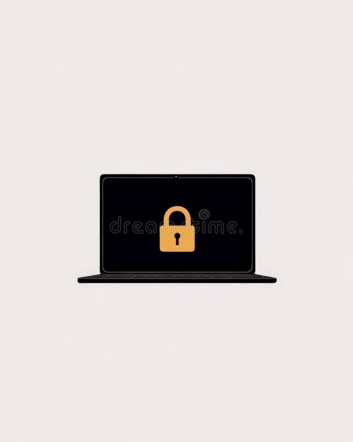 Small Minimalist Laptop Golden Padlock Symbol on Screen Representing ...