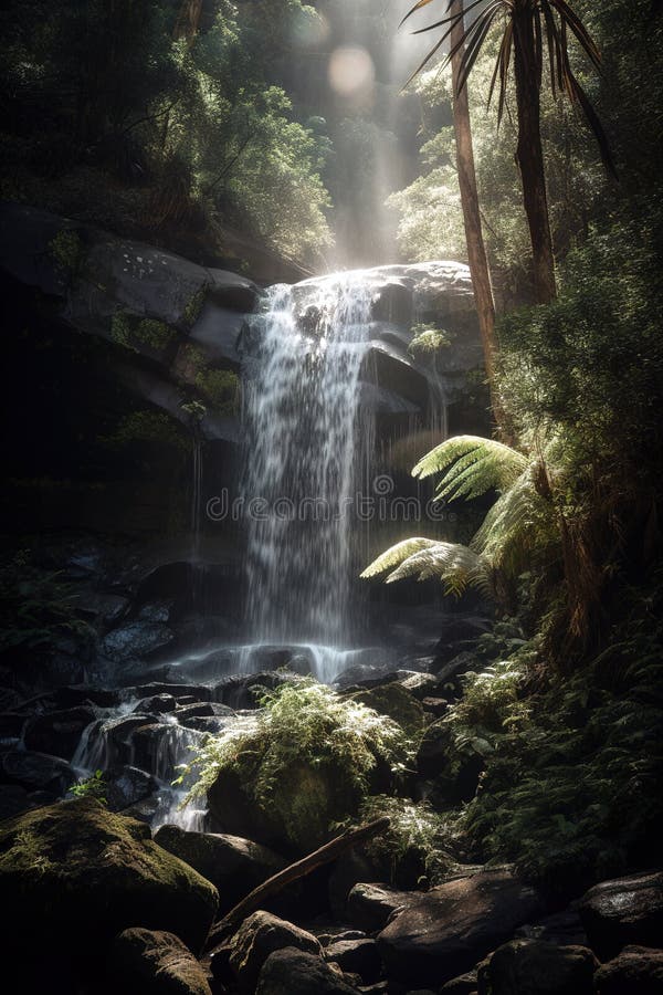 Small Misty Waterfall in the Rainforest. Stock Illustration ...