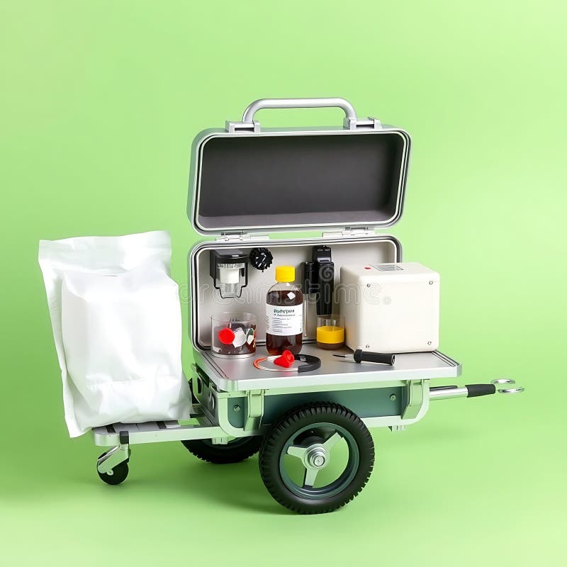 A Small Mobile Lab Kit for Field Testing on a Pastel Green Backdrop ...