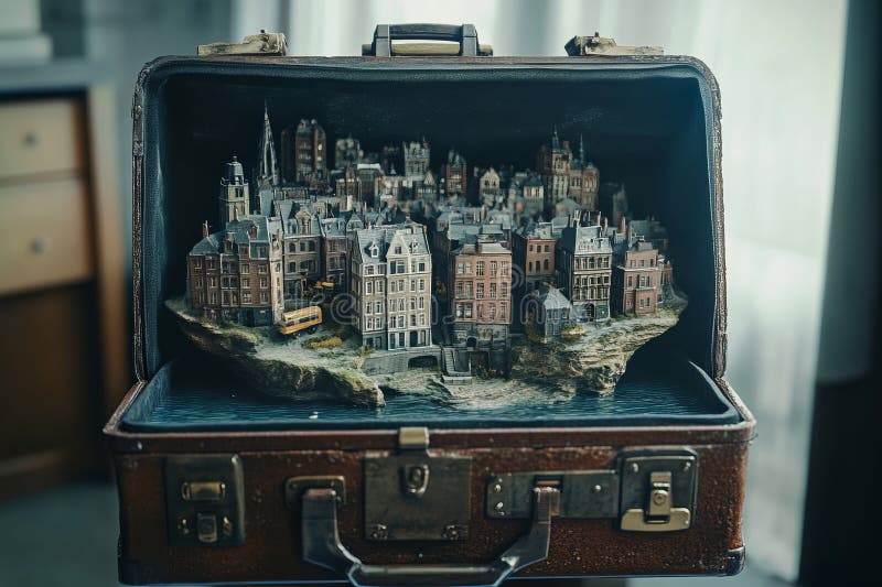 A Small Model of a City is Inside a Suitcase Stock Illustration ...