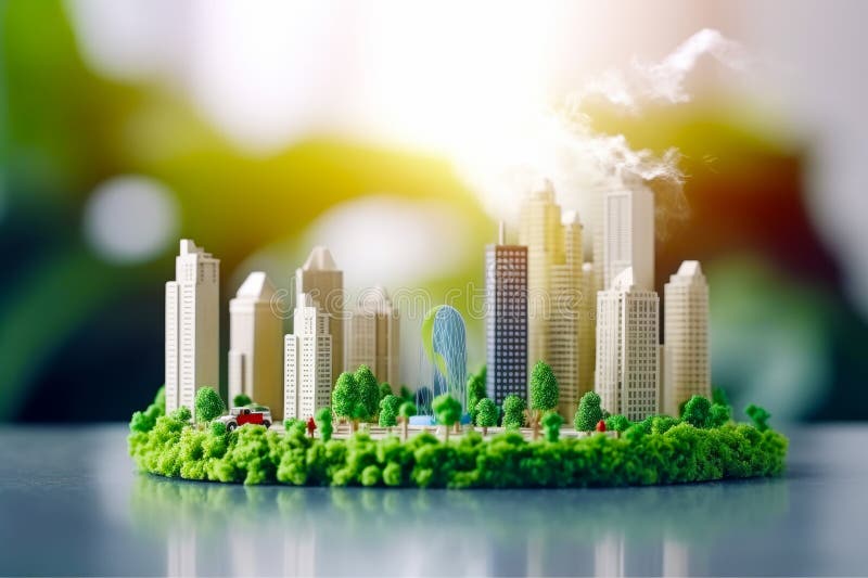 Small Model of City with Trees and Buildings in the Foreground ...