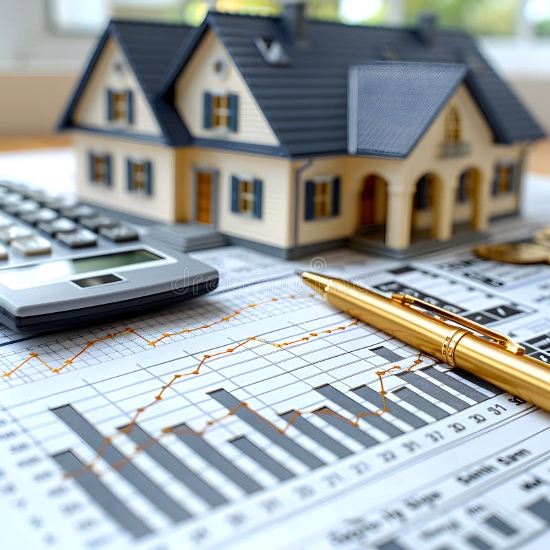 House Model on Financial Graphs with Calculator and Pen for Budgeting ...