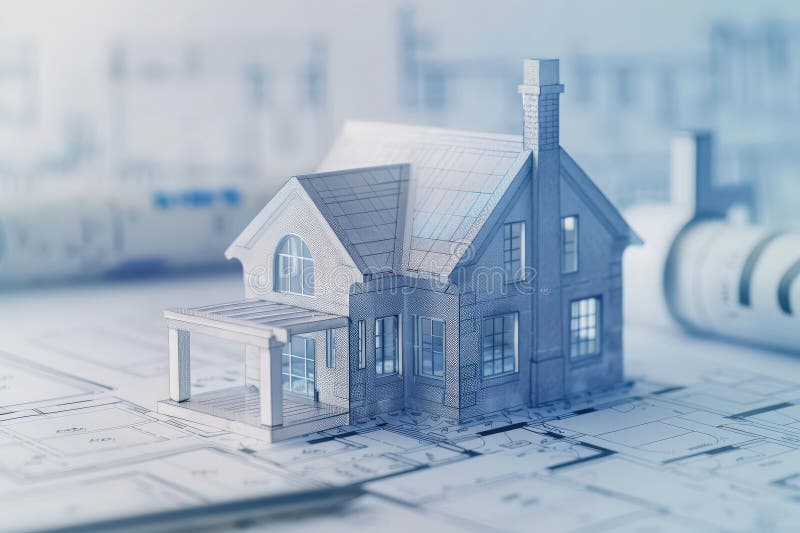 A Dream Home Takes Shape on the Blueprint Stock Illustration ...