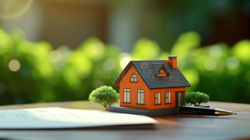 Small Model House on a Table with Real Estate Paperwork. AI Generated ...