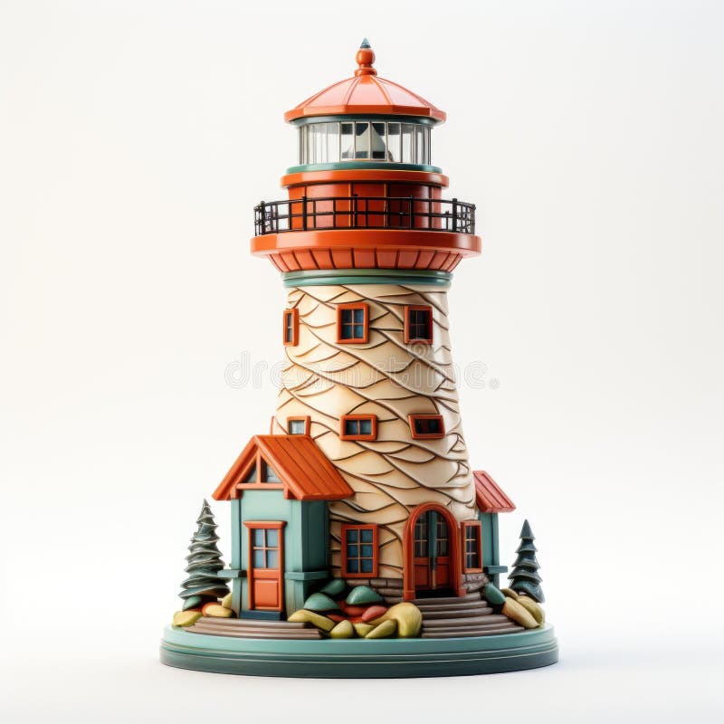 A Small Model of a Lighthouse with a Red Roof Stock Illustration ...