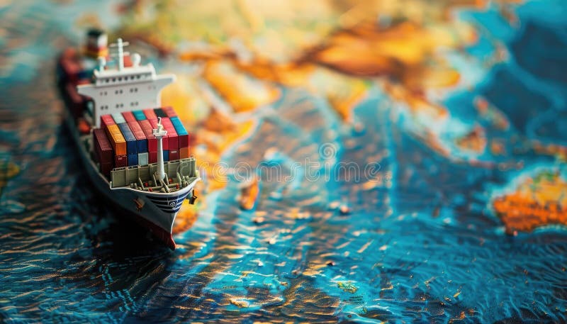 A Small Model of a Ship is on a Map of the Ocean by AI Generated Image ...