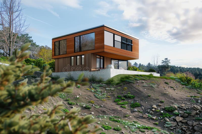 Small Modern House on a Hill AIG51A Stock Image - Image of nature ...