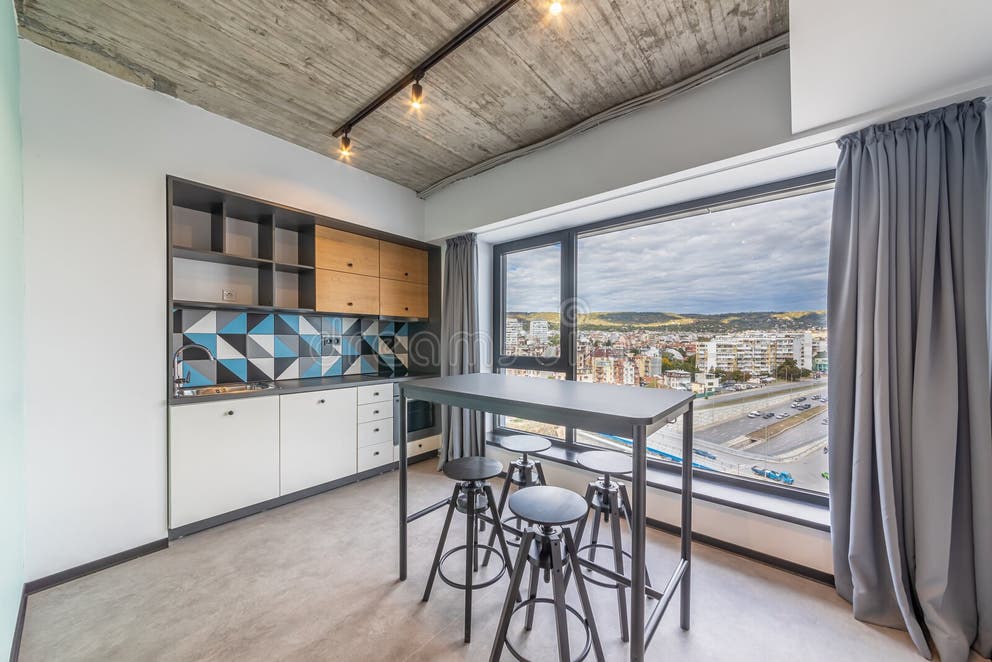 Small Modern Kitchen in Student Dorm, Hotel, Hostel, Motel. Campus ...