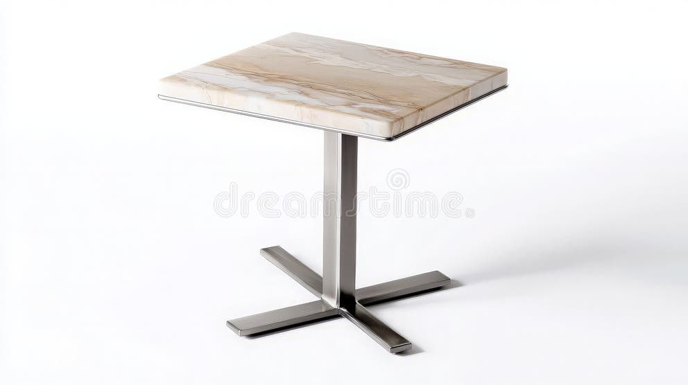 A Small, Modern Side Table with a Rectangular Marble Top and a Brushed ...