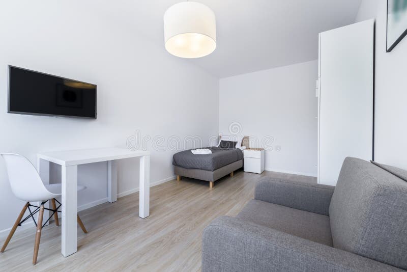 Small, Modern Sleeping Room Interior Design Stock Image - Image of ...