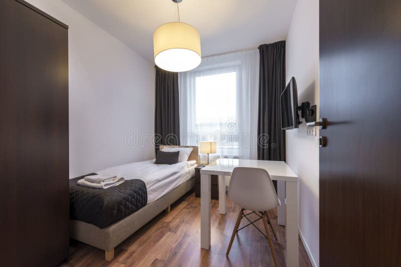 Small, Modern Sleeping Room Interior Design Stock Image - Image of ...