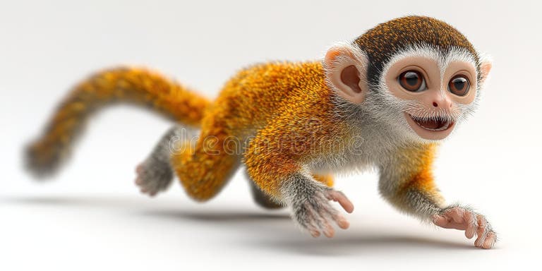 Small Monkey Running with Playful Expression on a Plain Background ...