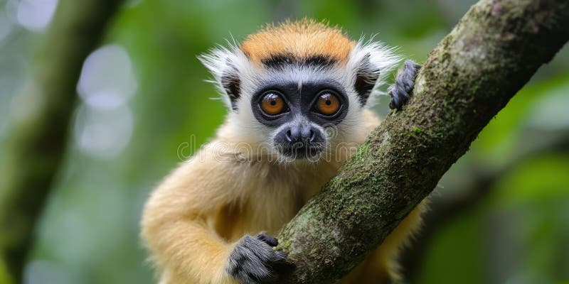 A Small Monkey Sits Peacefully on a Tree Branch in a Natural Setting ...
