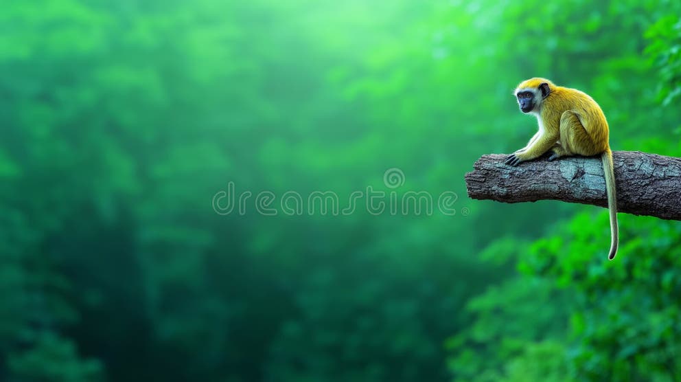 Small Monkey Sitting on a Fallen Tree Trunk, Observing the Rainforest ...