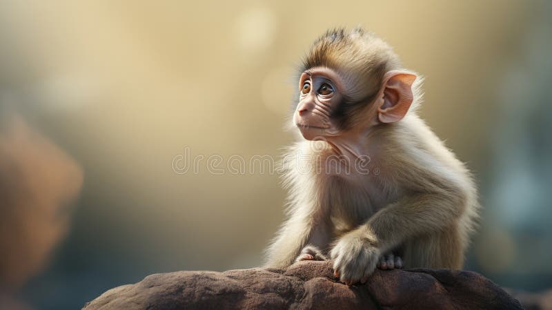 A Small Monkey Sitting on Top of a Rock Stock Illustration ...