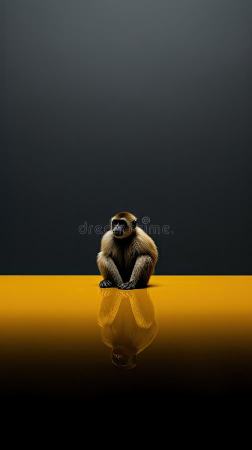 A Small Monkey Sitting on Top of a Yellow and Black Surface with a ...