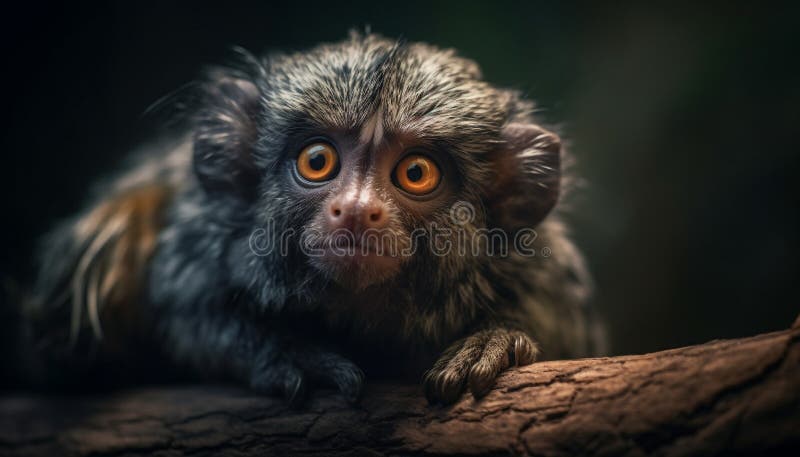 Small Monkey Staring with Cute, Dark Eyes in Forest Generated by AI ...