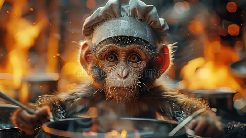 Monkey Chef Cooking stock illustration. Illustration of utensils ...