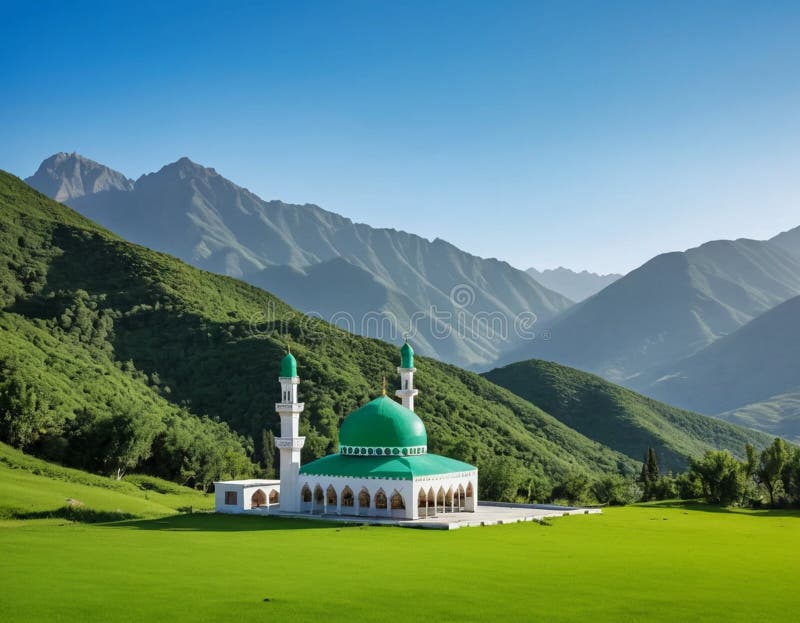 Beautiful Mosque in the Mountains with Clear Blue Sky Stock ...