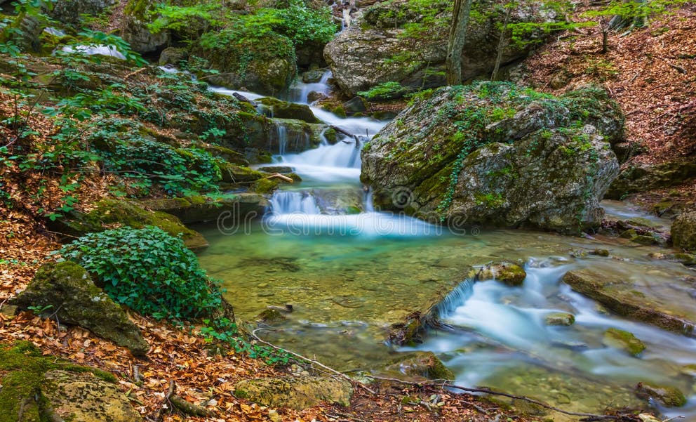 Mountain Brook Flow among Canyon Stock Image - Image of stream, summer ...