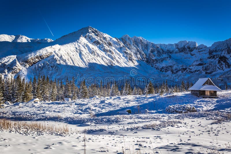 Small Mountain Cottage in the High Mountains in Winter Stock Photo ...