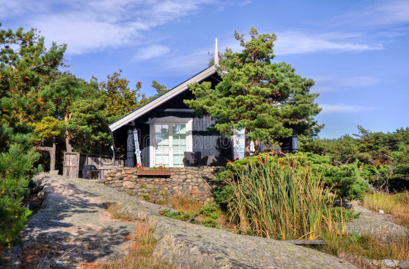 Small Mountain House Built on the Rocks in Norway Stock Image - Image ...