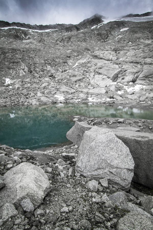 Small Mountain Lake with Glacier Stock Image - Image of time, shore ...