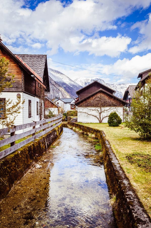 Small Mountain River in the Village in Austria Stock Photo - Image of ...