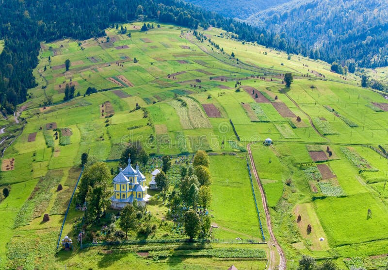 Small Mountain Village Church Stock Image - Image of field, idyll: 20975563