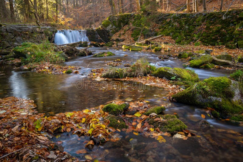 A Small Mountain Waterfall and Cascades on a Mountain Stream Stock ...