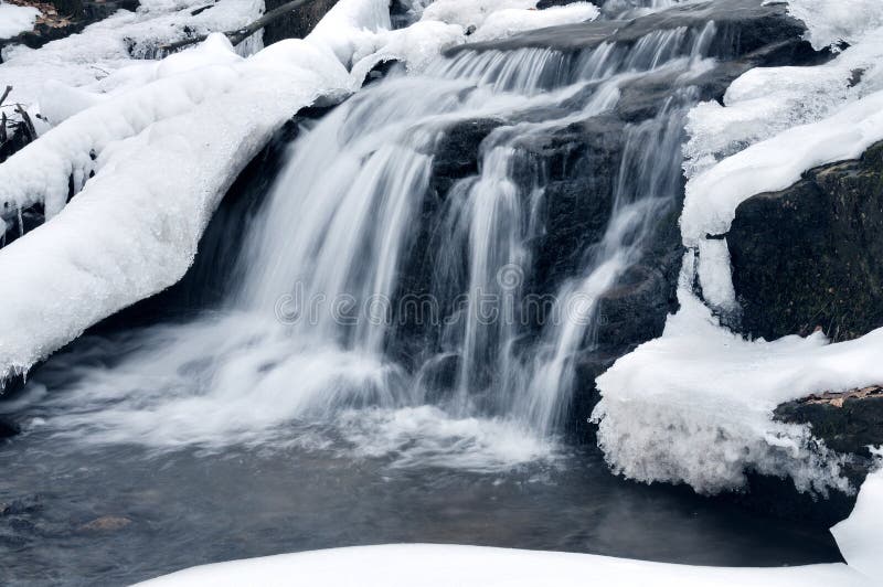 A Small Mountain Waterfall Covered in Snow Stock Photo - Image of ...