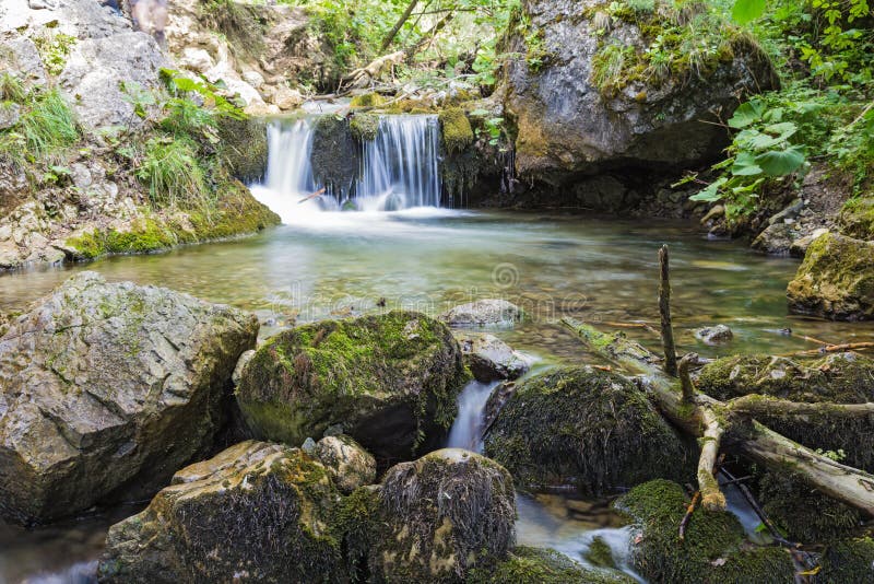 Two Small Mountain Waterfalls in Forest Stock Image - Image of ...