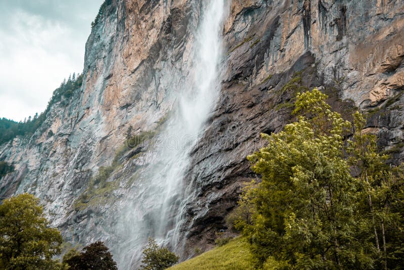 Small Mountain Waterfall. Summer Alpine Mountain Landscape Stock Image ...
