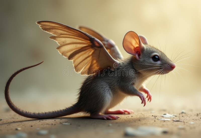 A Small Mouse with Delicate Wings Perched on a Surface, Capturing the ...