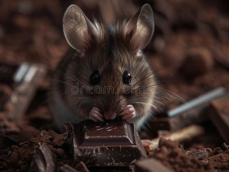 A Small Mouse Eating Chocolate in the Dirt. Generative AI Stock ...