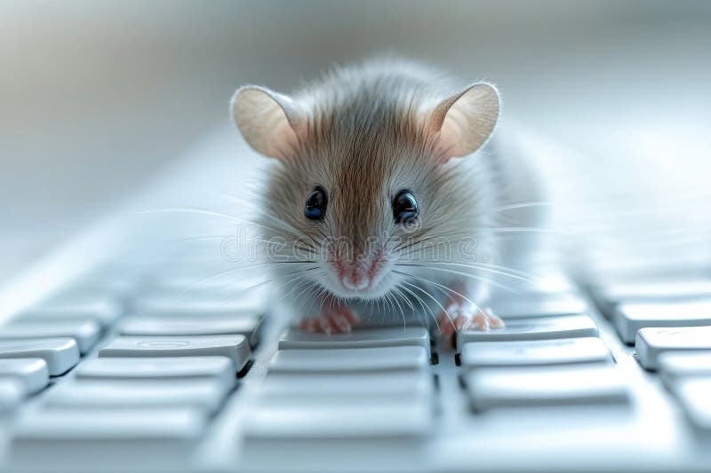 Small Mouse Explores a Computer Keyboard in a Bright Indoor Setting ...