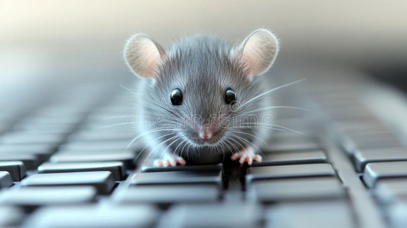 Small Mouse Explores a Computer Keyboard in a Bright Indoor Setting ...
