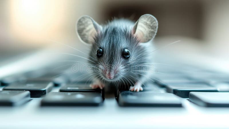 Small Mouse Explores a Computer Keyboard in a Bright Indoor Setting ...