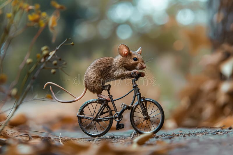 Small Mouse is Riding a Bicycle Stock Photo - Image of closeup, fauna ...
