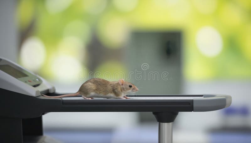 Small Mouse Runs on Laboratory Treadmill for Research. this Rodent ...